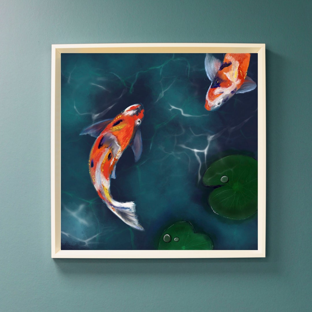 Japanese Koi Pond Painting - Digital Printable Art - Etsy