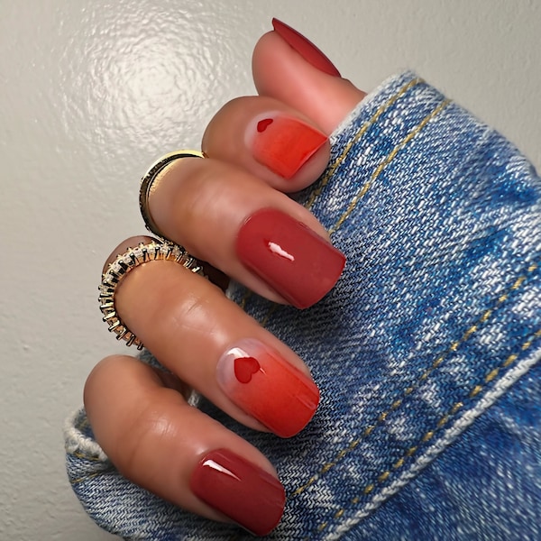 Red False Nails - Etsy