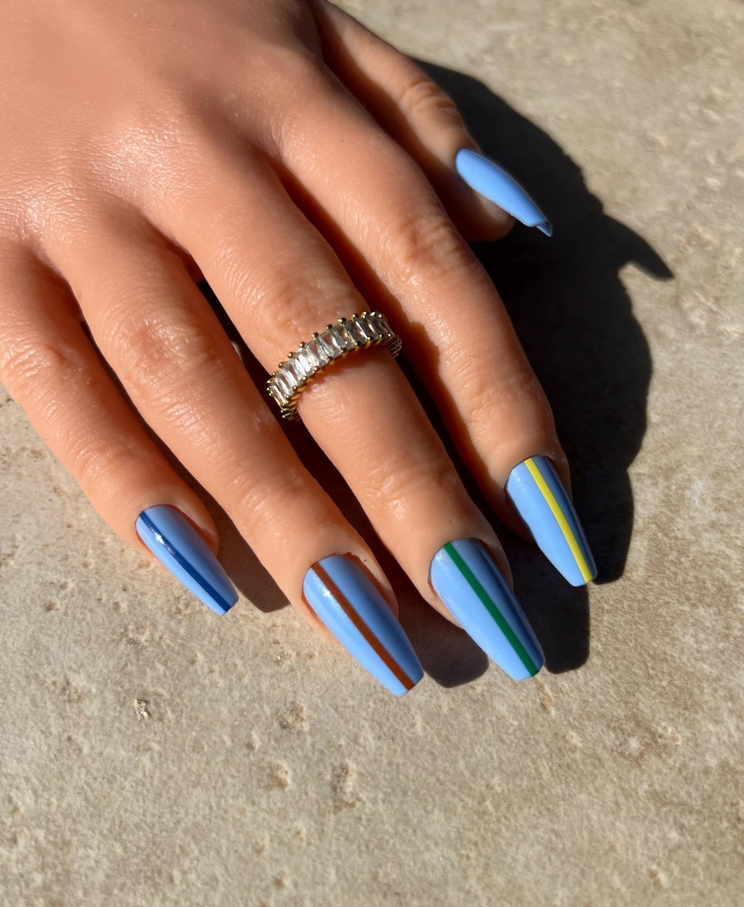 Blue Press on Nails | Long Coffin Press on Nails | Blue Nails With ...