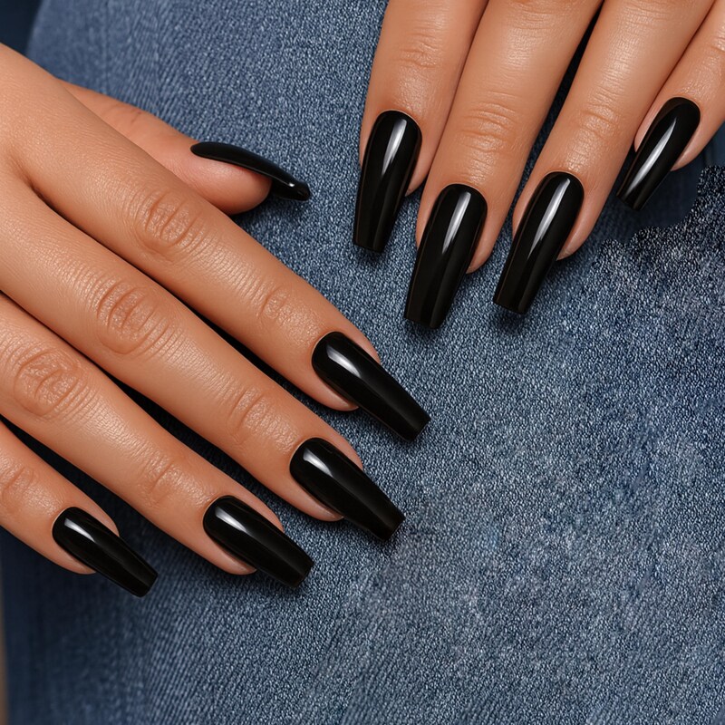 Medium Black Coffin Nails - Etsy