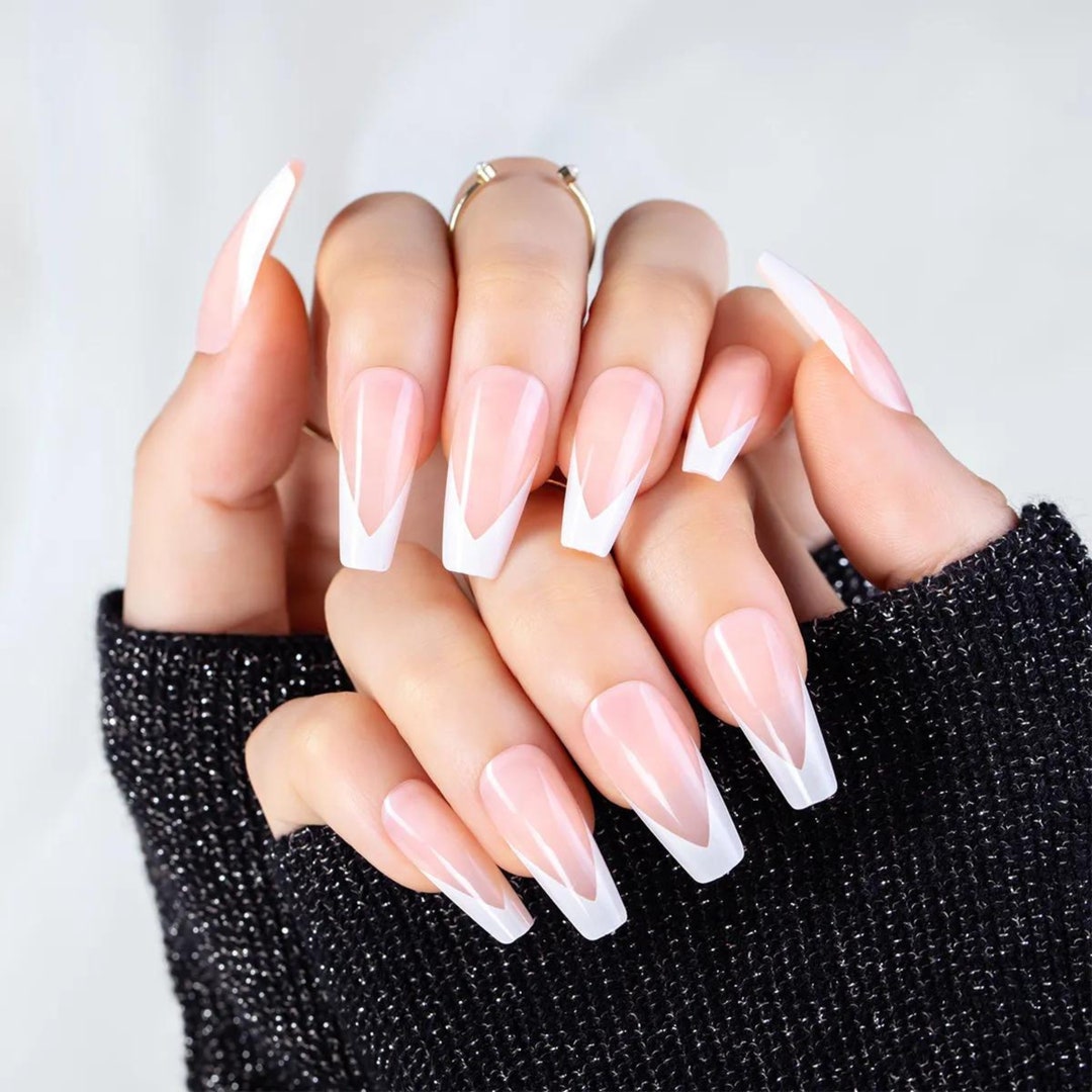 24pcs V French Coffin Press on Nails| Coffin Nail Press On| Glue on ...