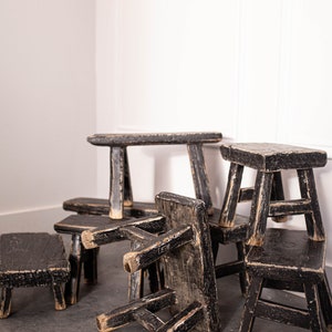 Vintage Small Wooden Stool Black - Etsy