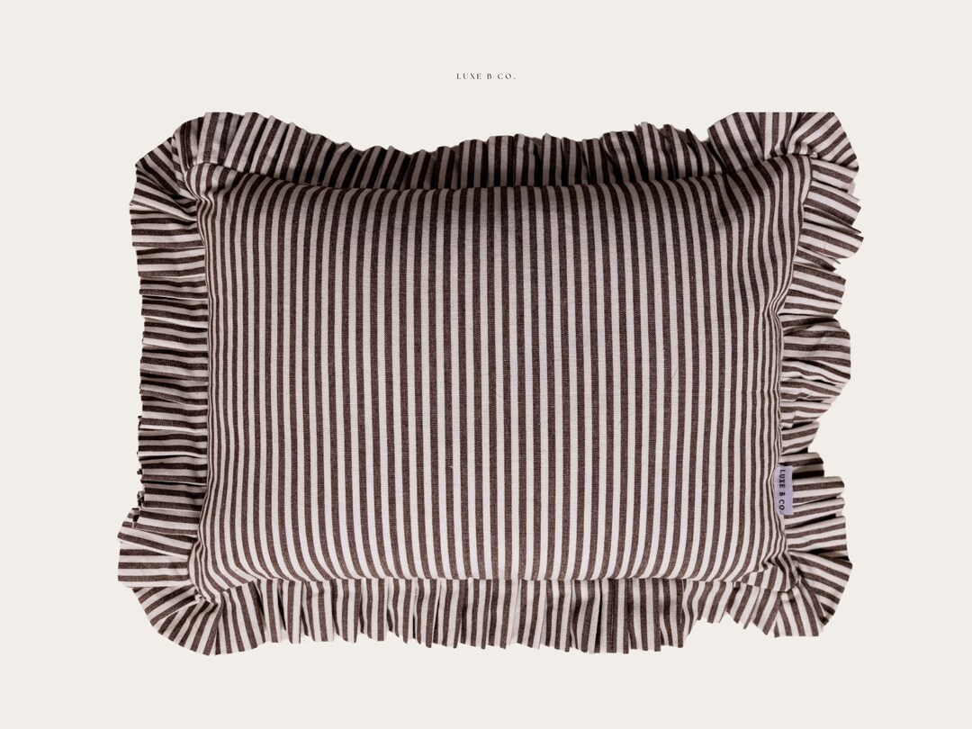 Ruffle Frill Lumbar Pillow Cover Brown White Stripes - Etsy