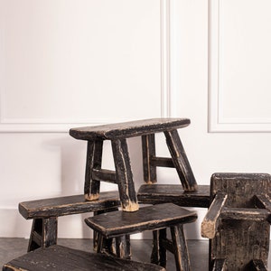 Vintage Small Wooden Stool Black - Etsy