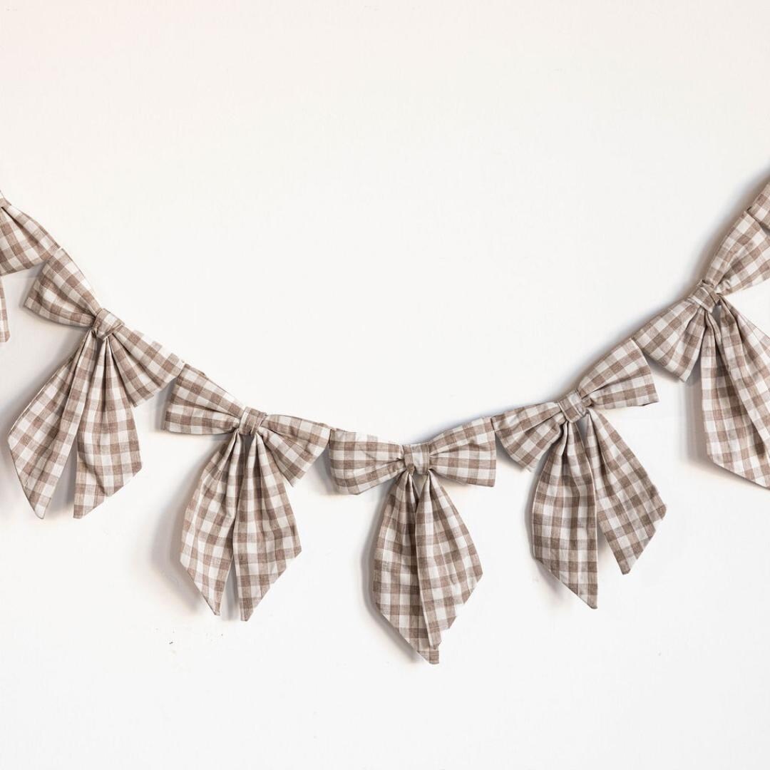 Beige Gingham Fabric Bows Garland - Etsy