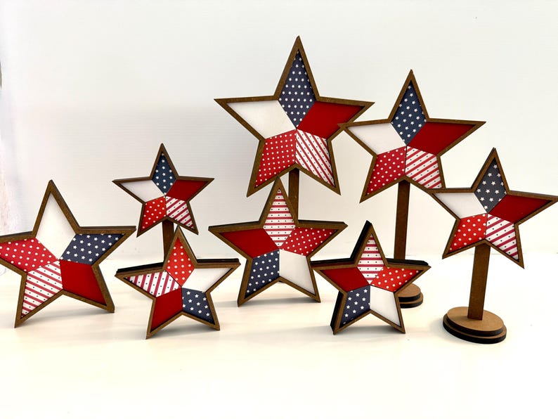 Patriotic Farmhouse Standing Stars - Pieced Design, Shelf Sitter, 5 ...