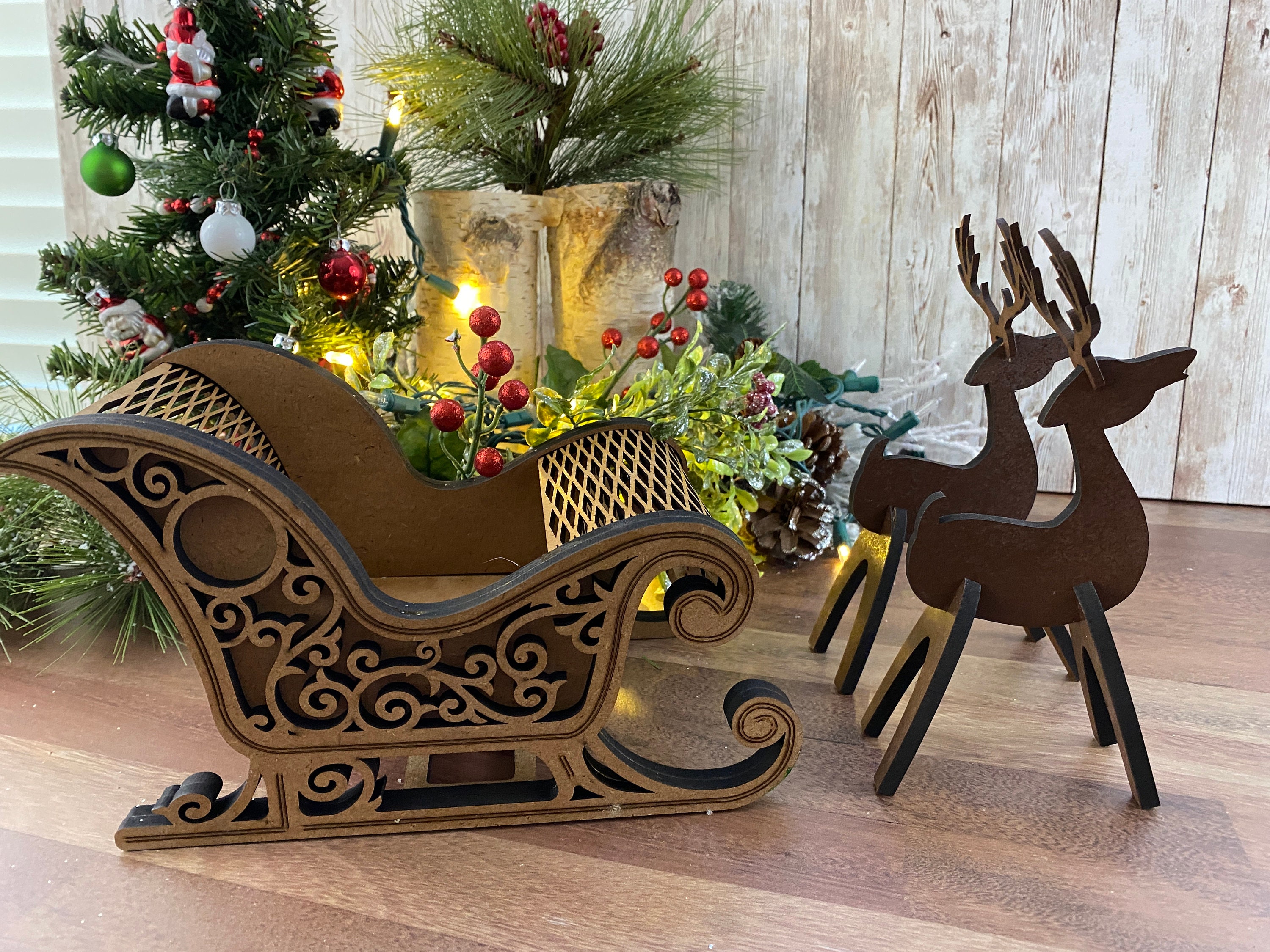 Wooden Sleigh for Home Decor Natural Gold or Red and Gold - Etsy