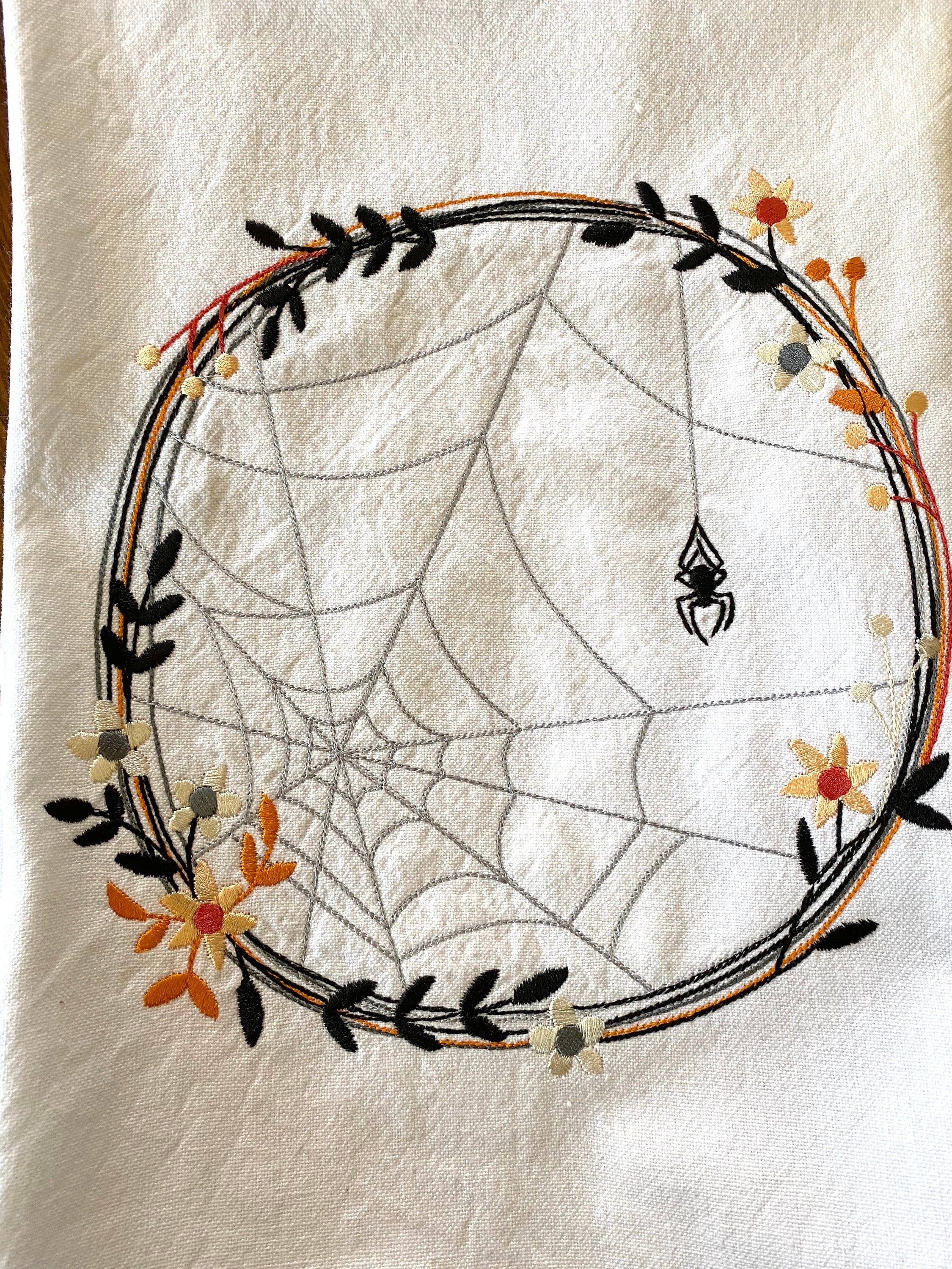 Kitchen Towel Delicate Web and Spider Embroidered on Flour - Etsy