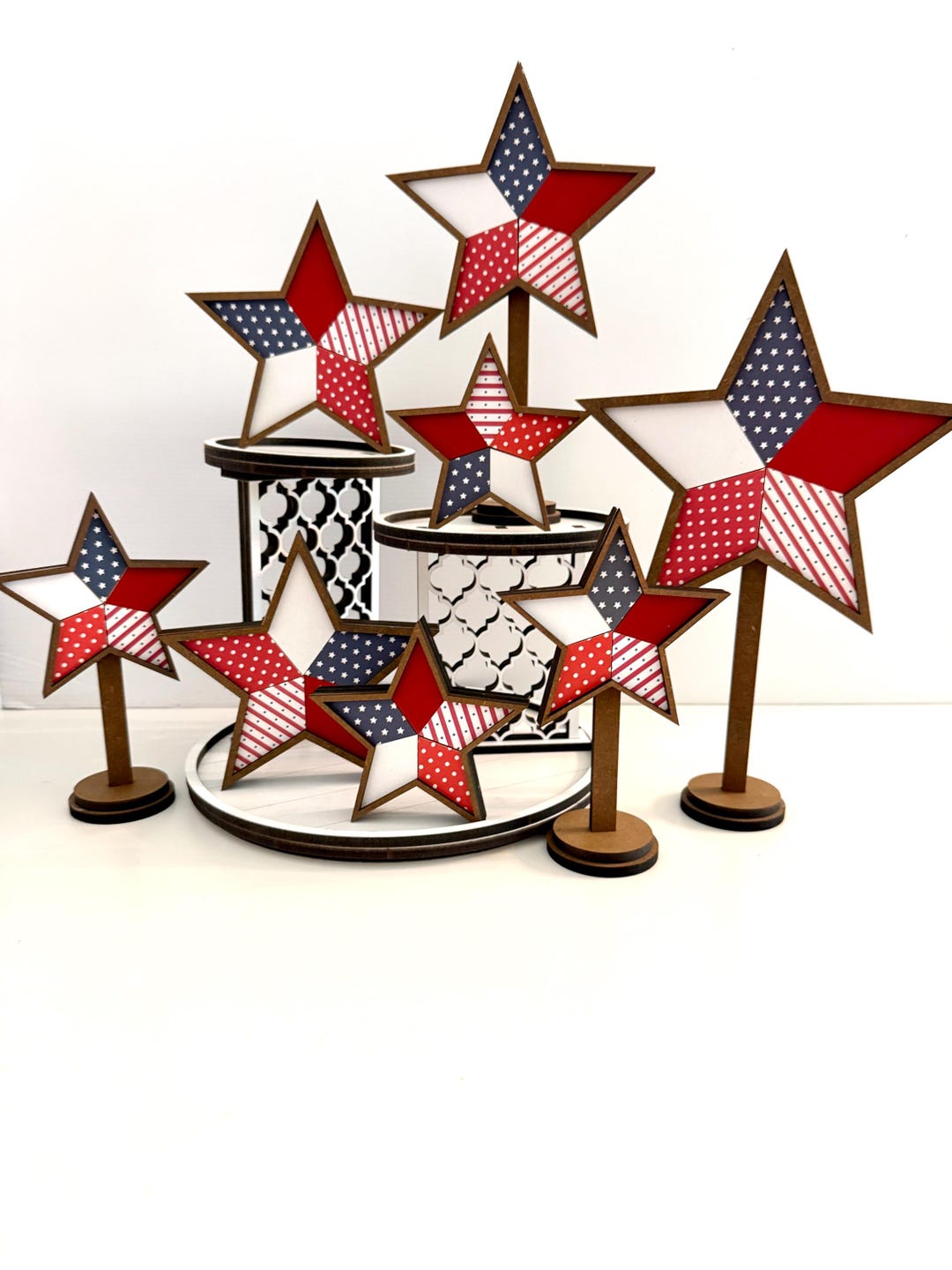 Patriotic Farmhouse Standing Stars - Pieced Design, Shelf Sitter, 5 ...