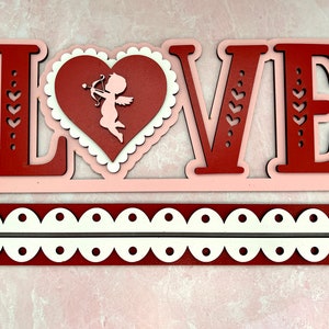 Valentine LOVE Sign Standing Shelf Sitter, Lace Look Heart, Cupid in ...