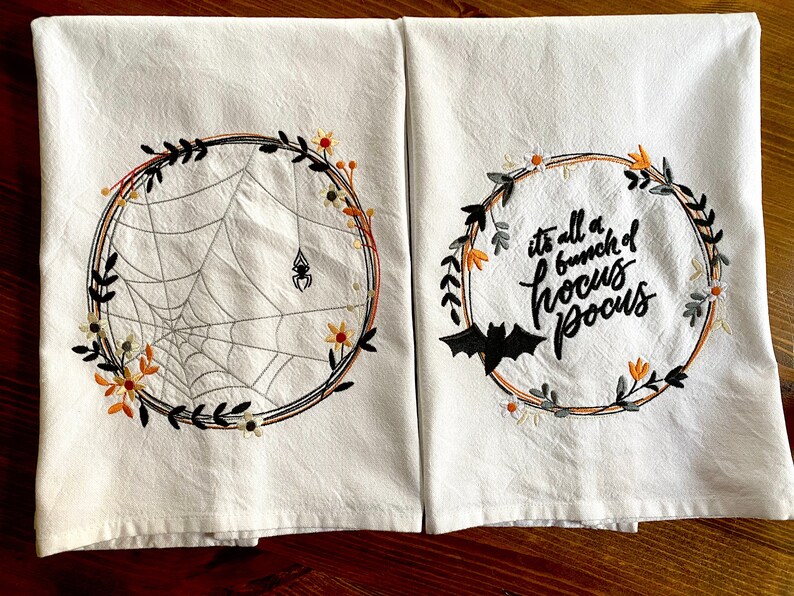 Kitchen towel Delicate web and spider embroidered on flour | Etsy