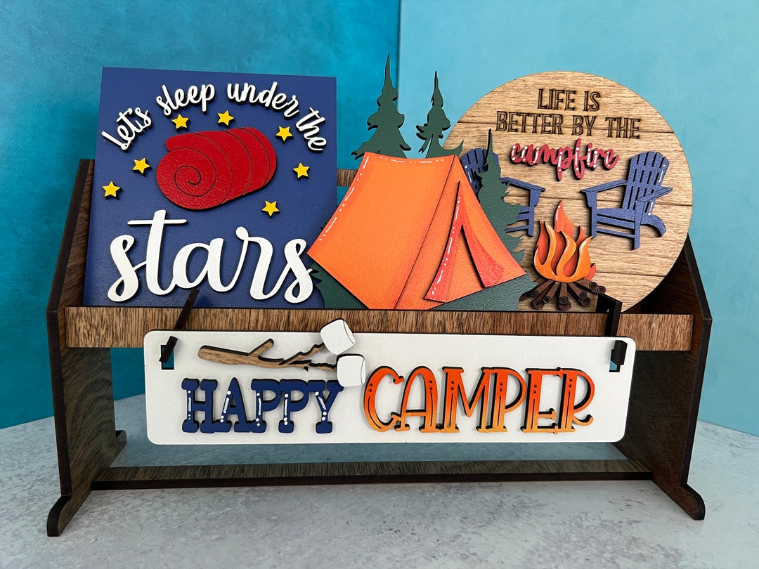 Camping Bundle - Hand-painted Tiered Tray Decor - "happy Camper" and ...