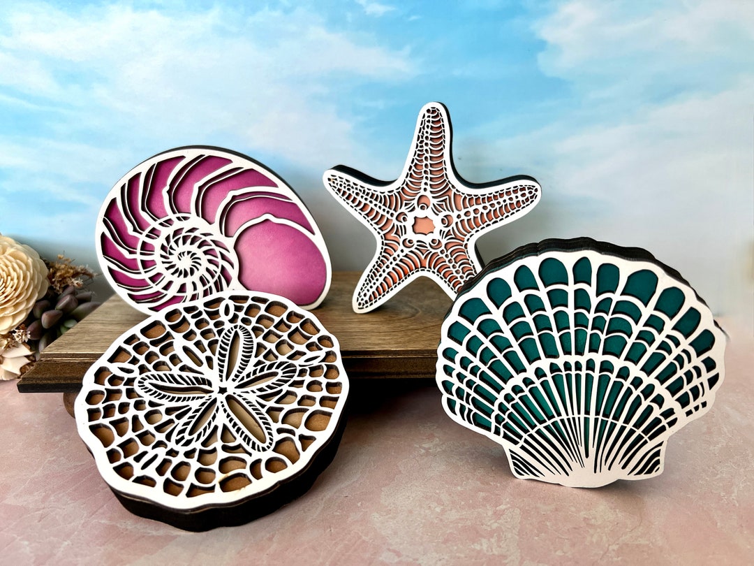 Chunky Faux Seashells & Starfish | Hand Painted Laser Cut Beach Shelf ...