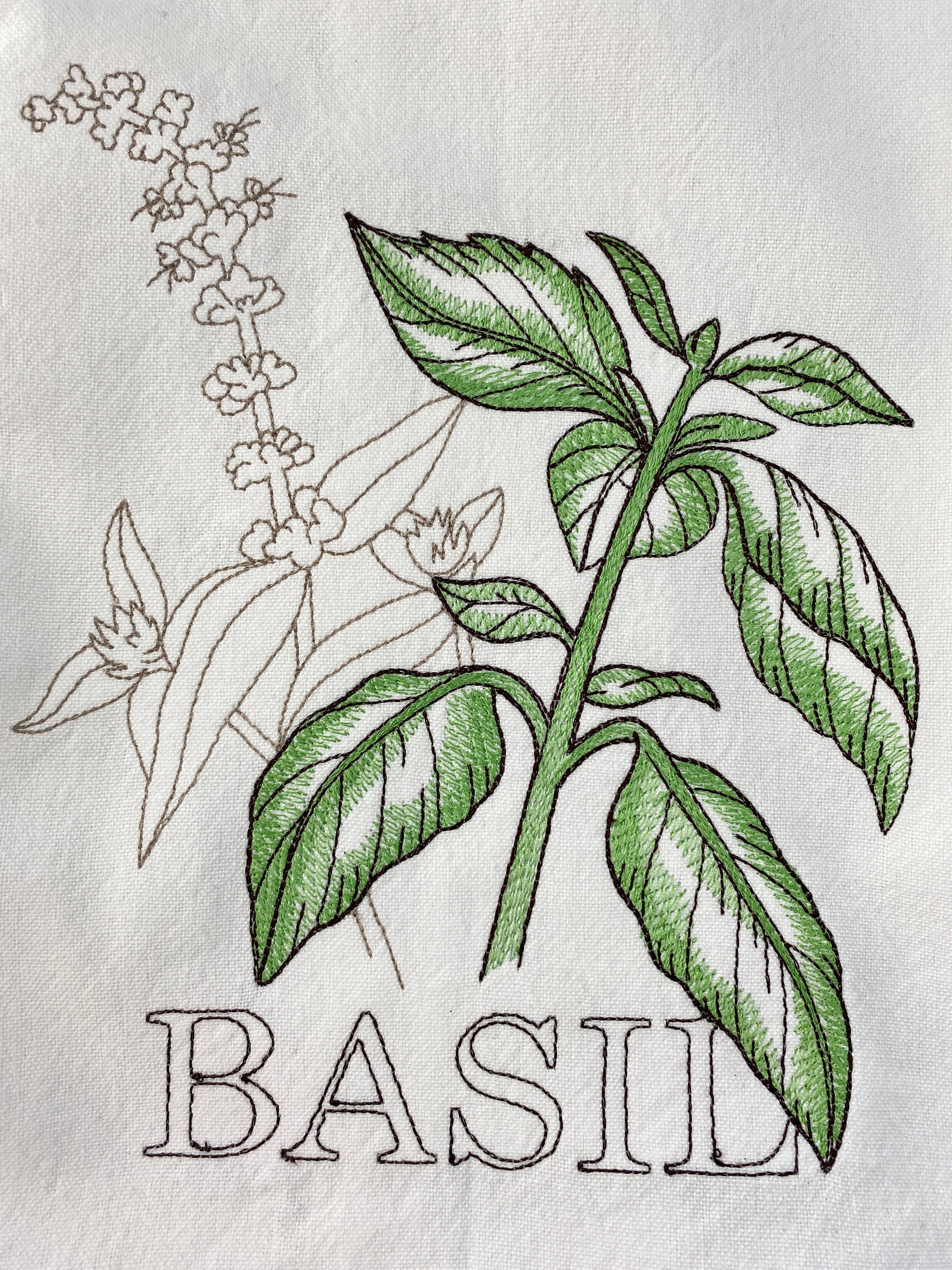 Embroidered Tea Towel Fresh Basil Botanical Embroidery - Etsy