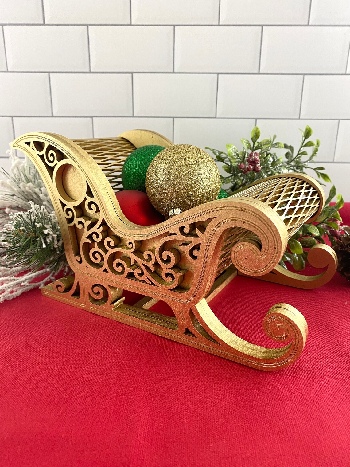 Wooden Sleigh for Home Decor Natural Gold or Red and Gold - Etsy