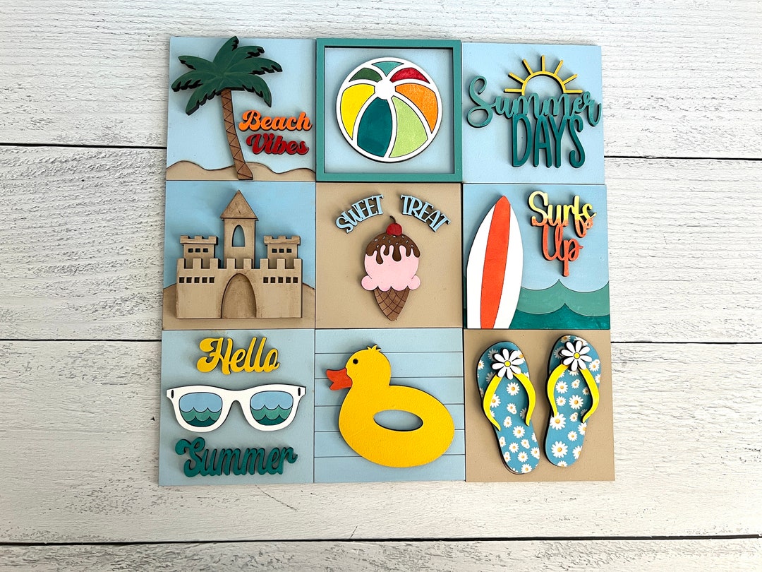 Summer Theme Inserts for Interchangeable Frames, Hand Painted Squares 4 ...