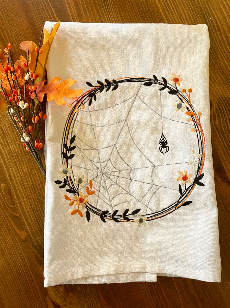 Kitchen Towel Delicate Web and Spider Embroidered on Flour - Etsy