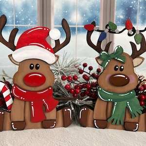 Reindeer Shelf Decor, Reindeer Couple, Hand Painted Christmas Mantel ...