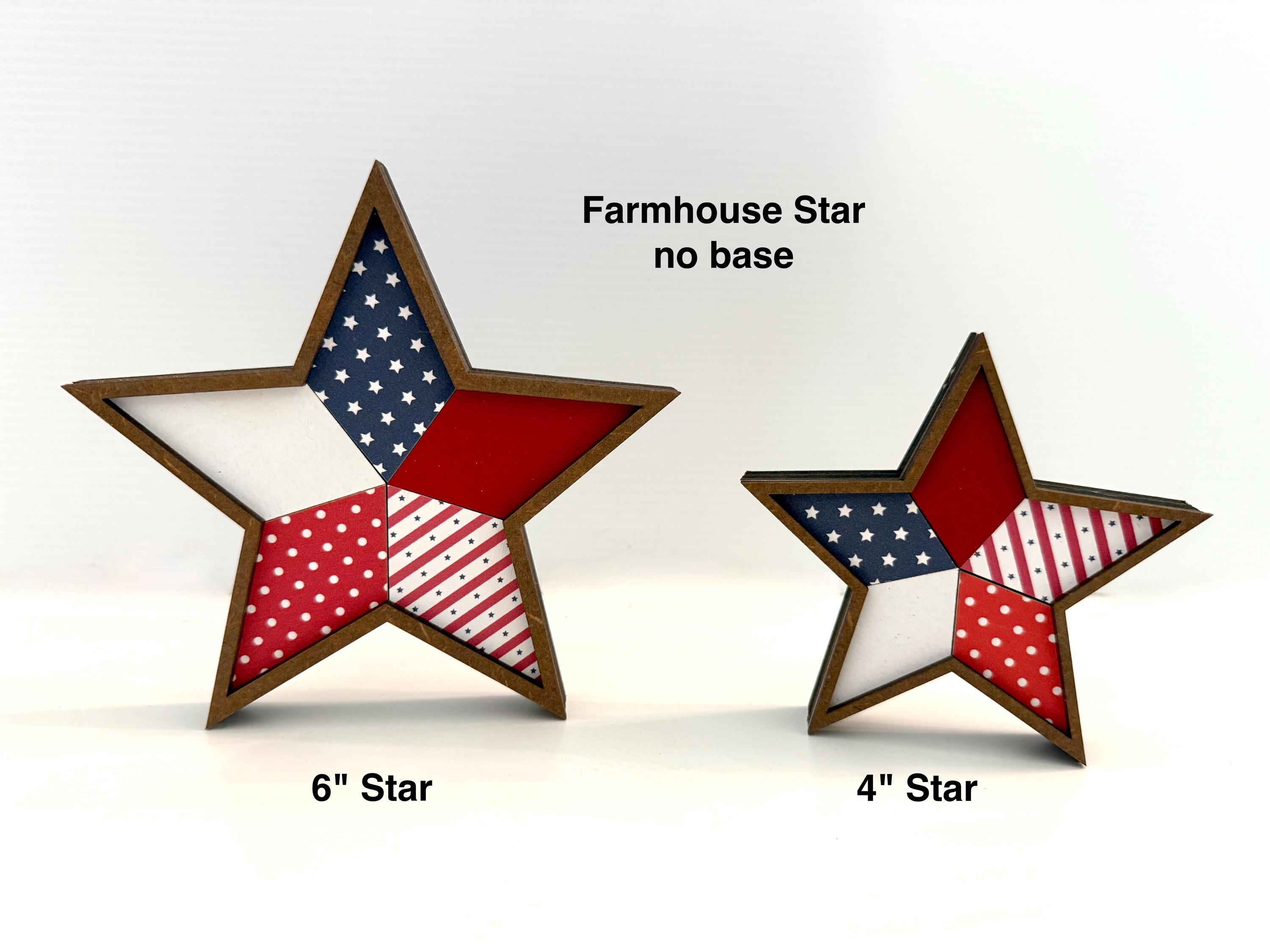 Patriotic Farmhouse Standing Stars - Pieced Design, Shelf Sitter, 5 ...