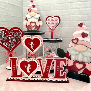 Valentine LOVE Sign Standing Shelf Sitter, Lace Look Heart, Cupid in ...