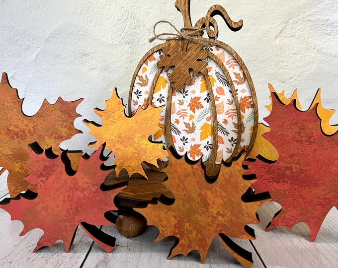 Set of 3 Large Stained Chunky Wood Autumn Leaves Fall Leaves Autumn ...