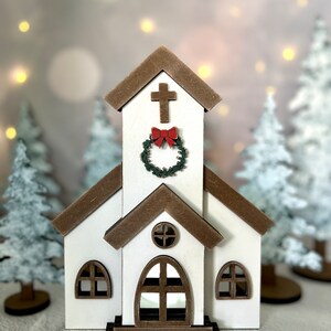 Country Christmas Church Tea Light Holder, Mantel Decor, Includes Tea ...