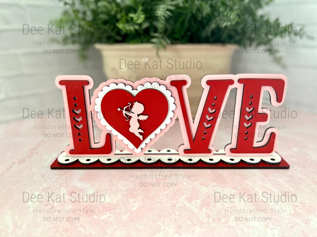 Valentine LOVE Word Sign Standing Shelf Sitter, Lace Look Heart, Cupid ...