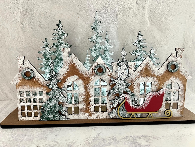 Winter Village Scene, 3D Laser Cut Birch and MDF, Hand Painted ...