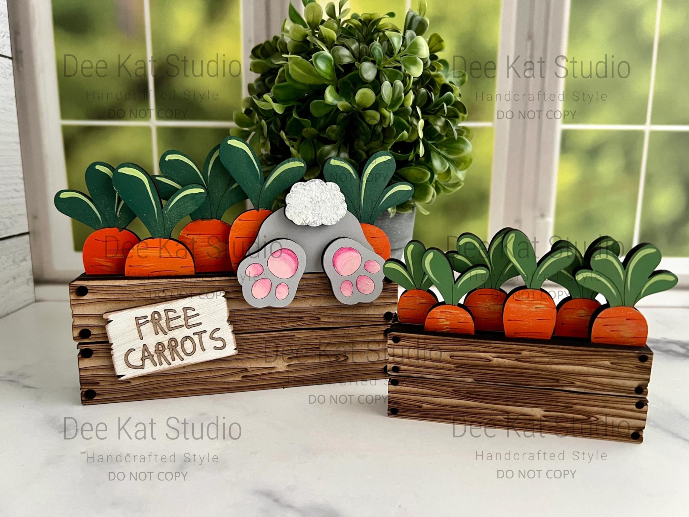 Bunny Tail in Crate of Carrots | Mini Carrot Crate Shelf Sitter - Etsy