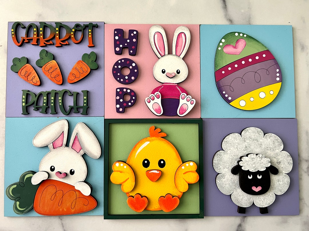 Easter Mini Squares for Interchangeable Frame or Tiered Tray, 6 Hand ...
