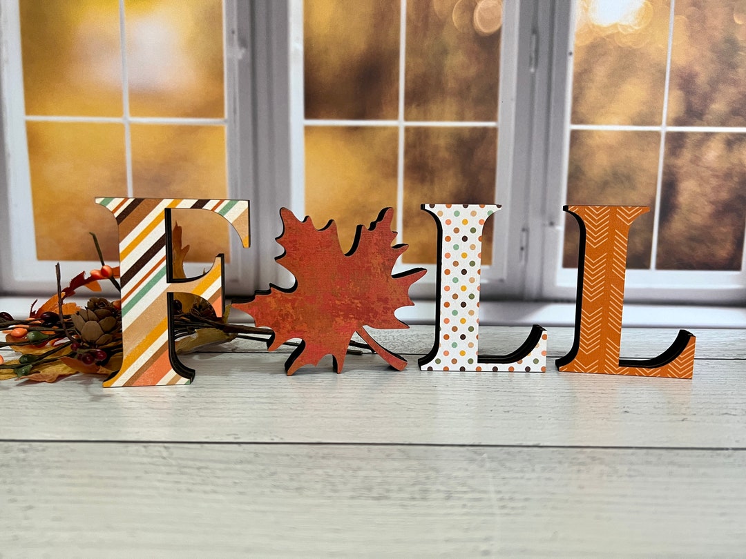 FALL Shelf Sitter Block Letters, Autumn Prints With Acorn or Fall Leaf ...