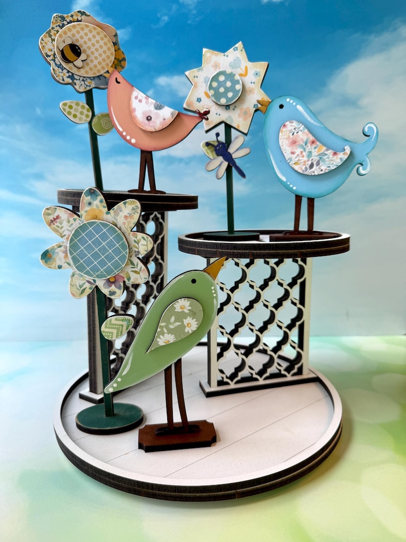 Whimsical Bird Shelf Sitters - Hand-painted Mixed Media Decor - Single ...