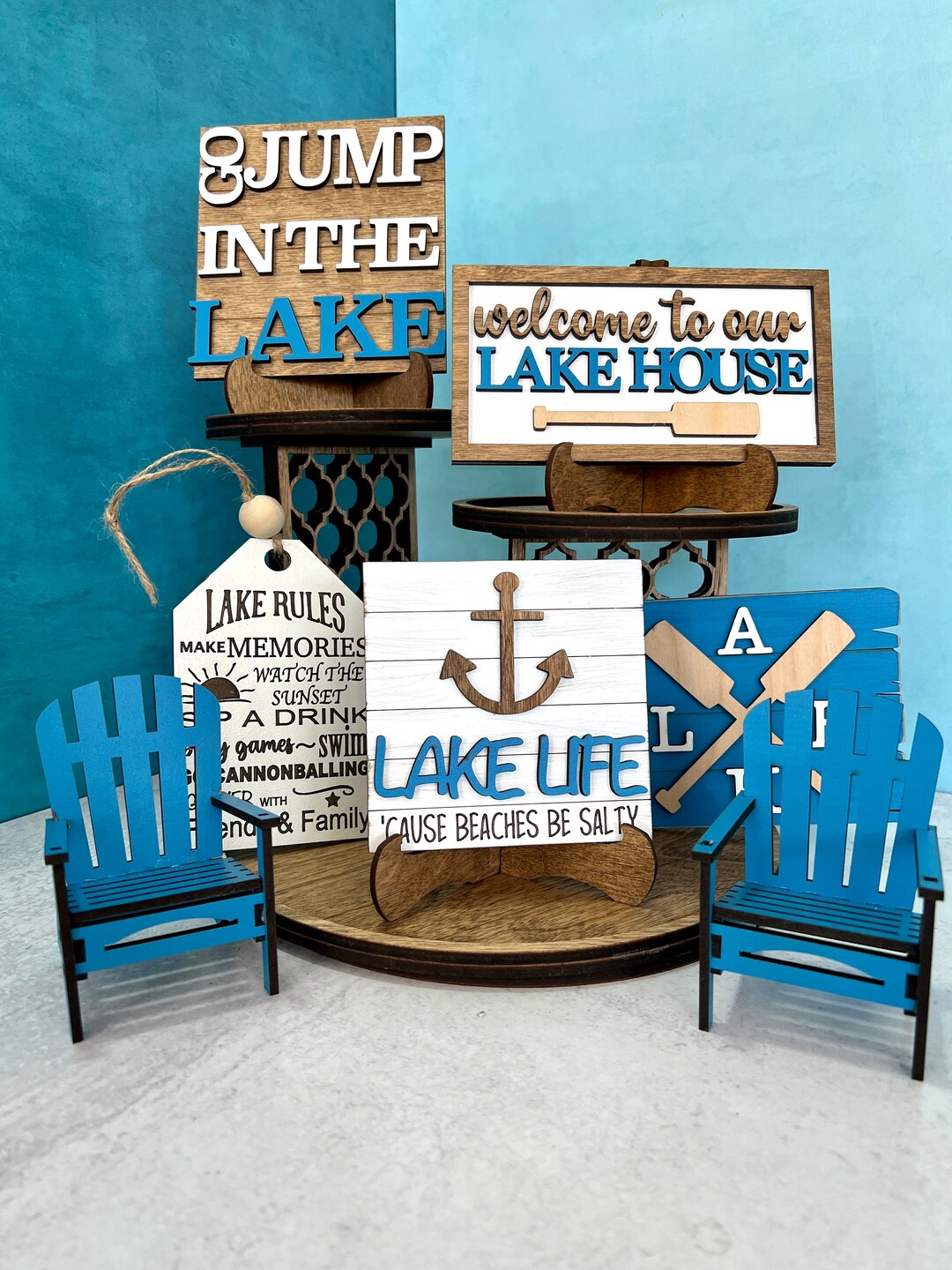 Lake Life Tiered Tray Mini Signs - Hand-painted Lake House Decor ...