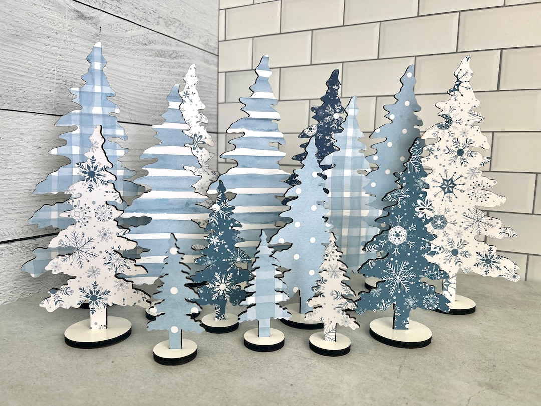 Decorative Freestanding Trees in 5 Blue and White Prints, 5 Sizes - 4 ...