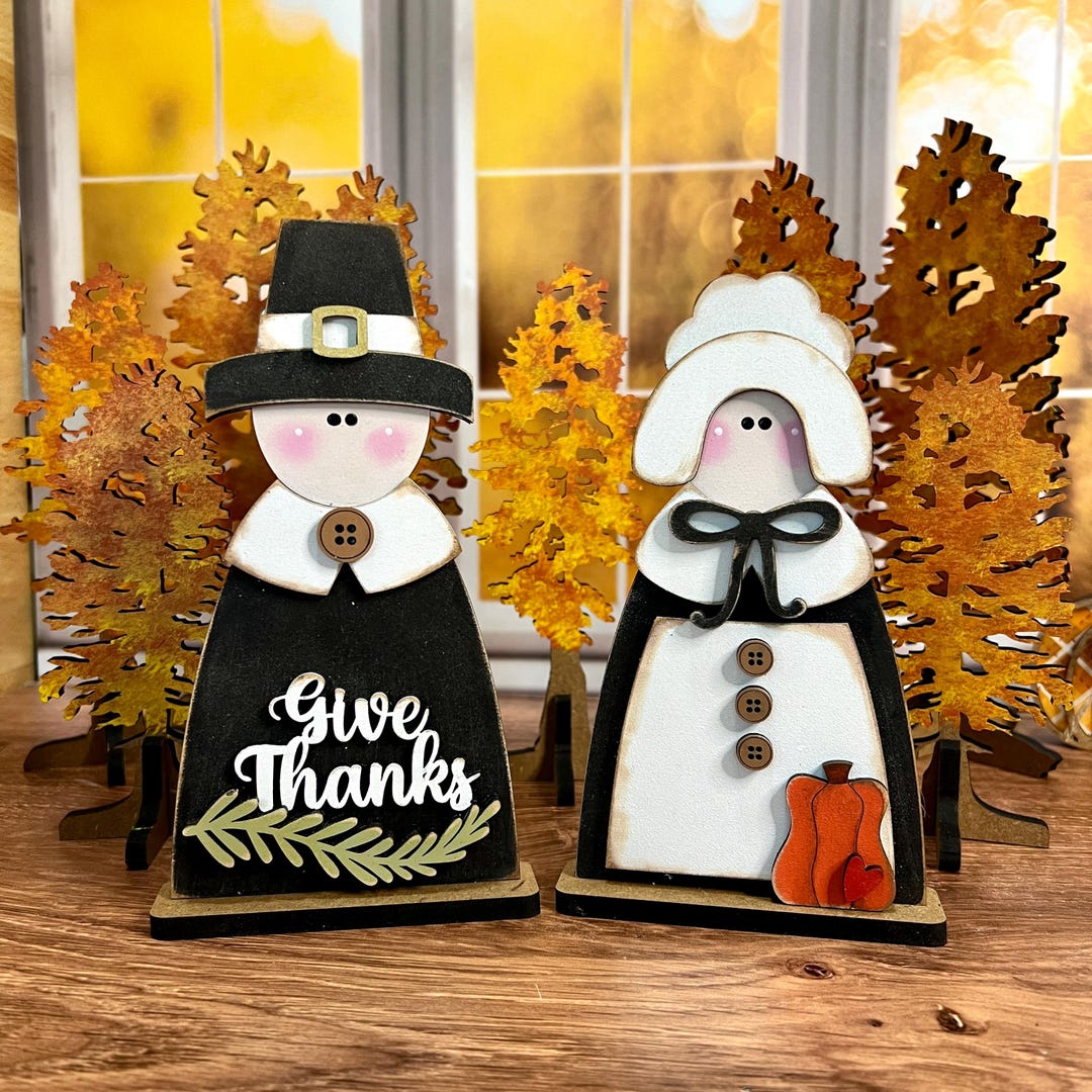 Primitive Boy or Girl Pilgrim Shelf Sitter, Hand Painted Laser Cut Wood ...