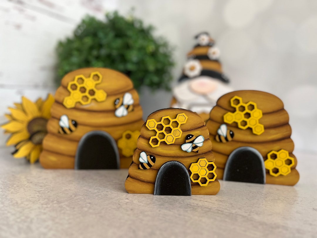 Chunky Beehive Shelf Sitters - Hand-painted Honey Bee Theme Decor - 3 ...