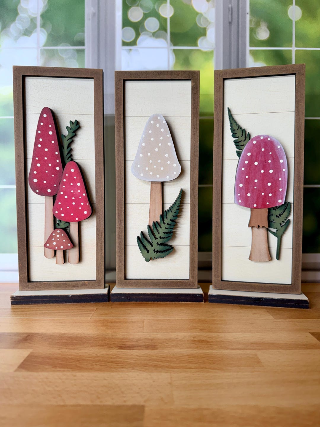 Farmhouse Mushroom Sign Trio | Woodland Shelf Sitters | Rustic Fall ...