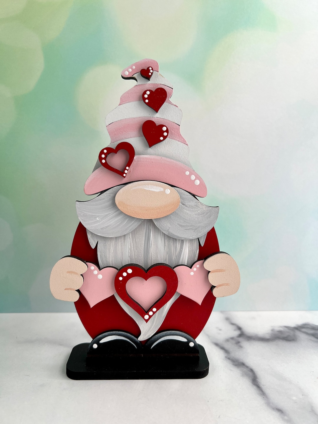 Valentine's Day Standing Gnome Shelf Sitter, Cute Gnome Holds 3 Hearts ...