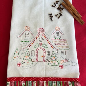 Gingerbread Houses Embroidered Kitchen Towel, Flour Sack Towel ...