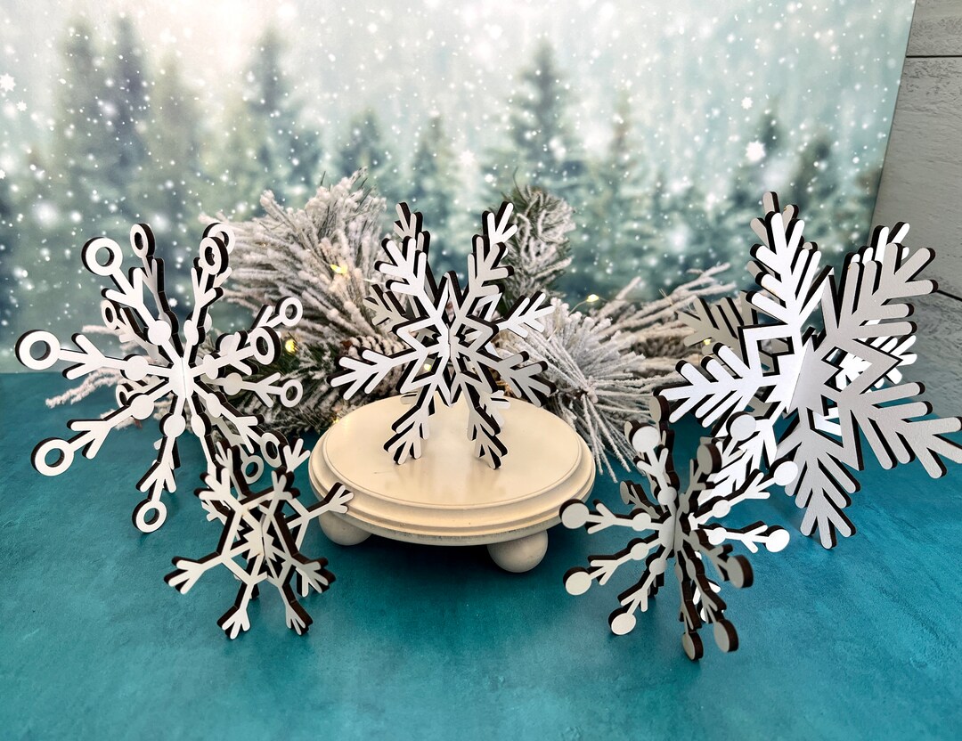 Wooden Snowflakes, Set of Five, 3D Laser Cut Free Standing, Winter ...