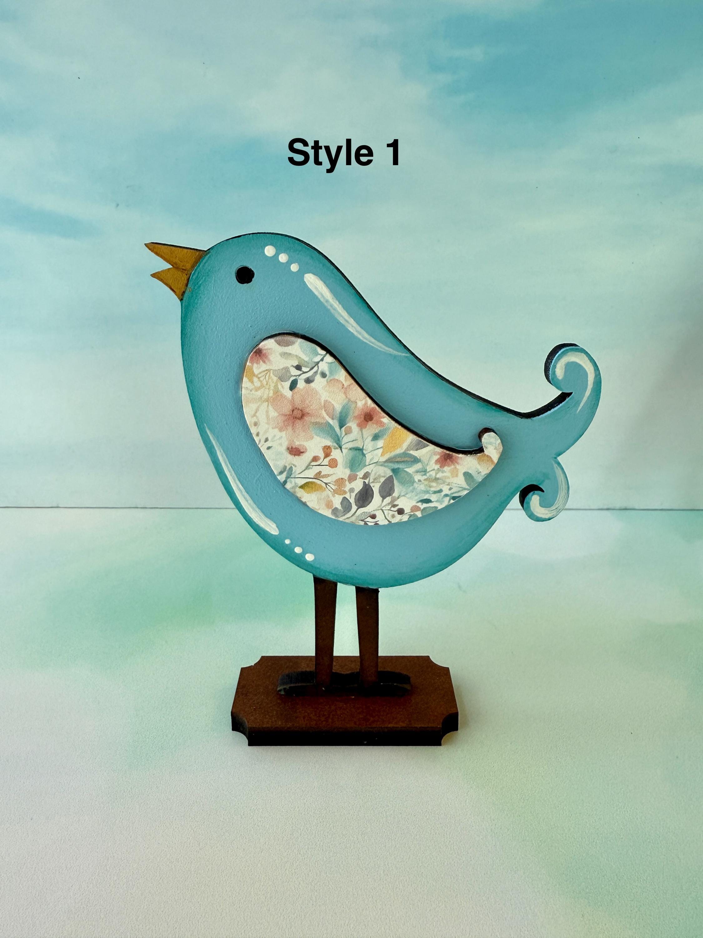 Whimsical Bird Shelf Sitters - Hand-painted Mixed Media Decor - Single ...