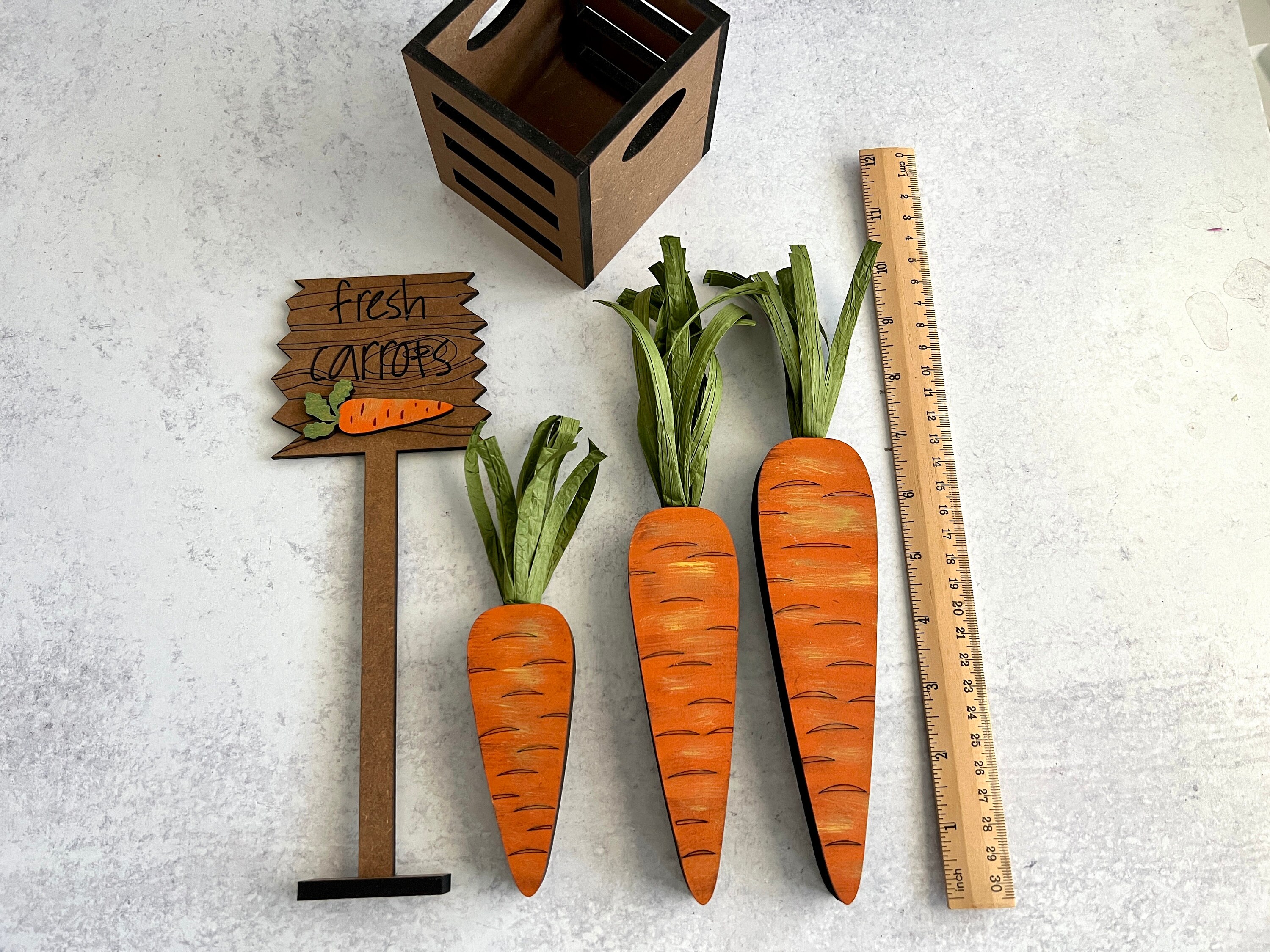 Mini Crate With Three Faux Carrots, Fresh Carrots Sign, Hand Painted ...