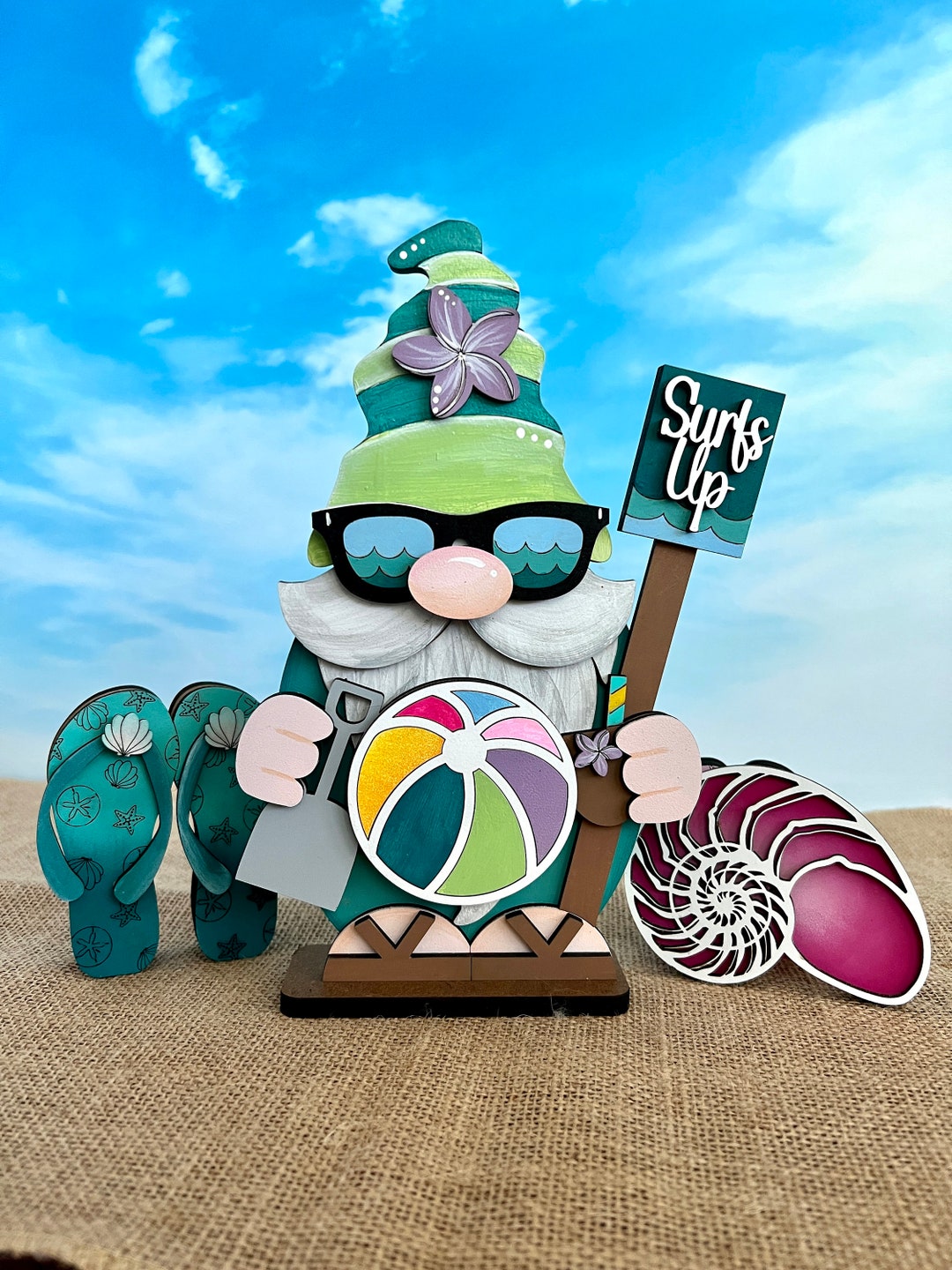 Beach Summertime Gnome Decor Shelf Sitter - Hand-painted Gnome With ...