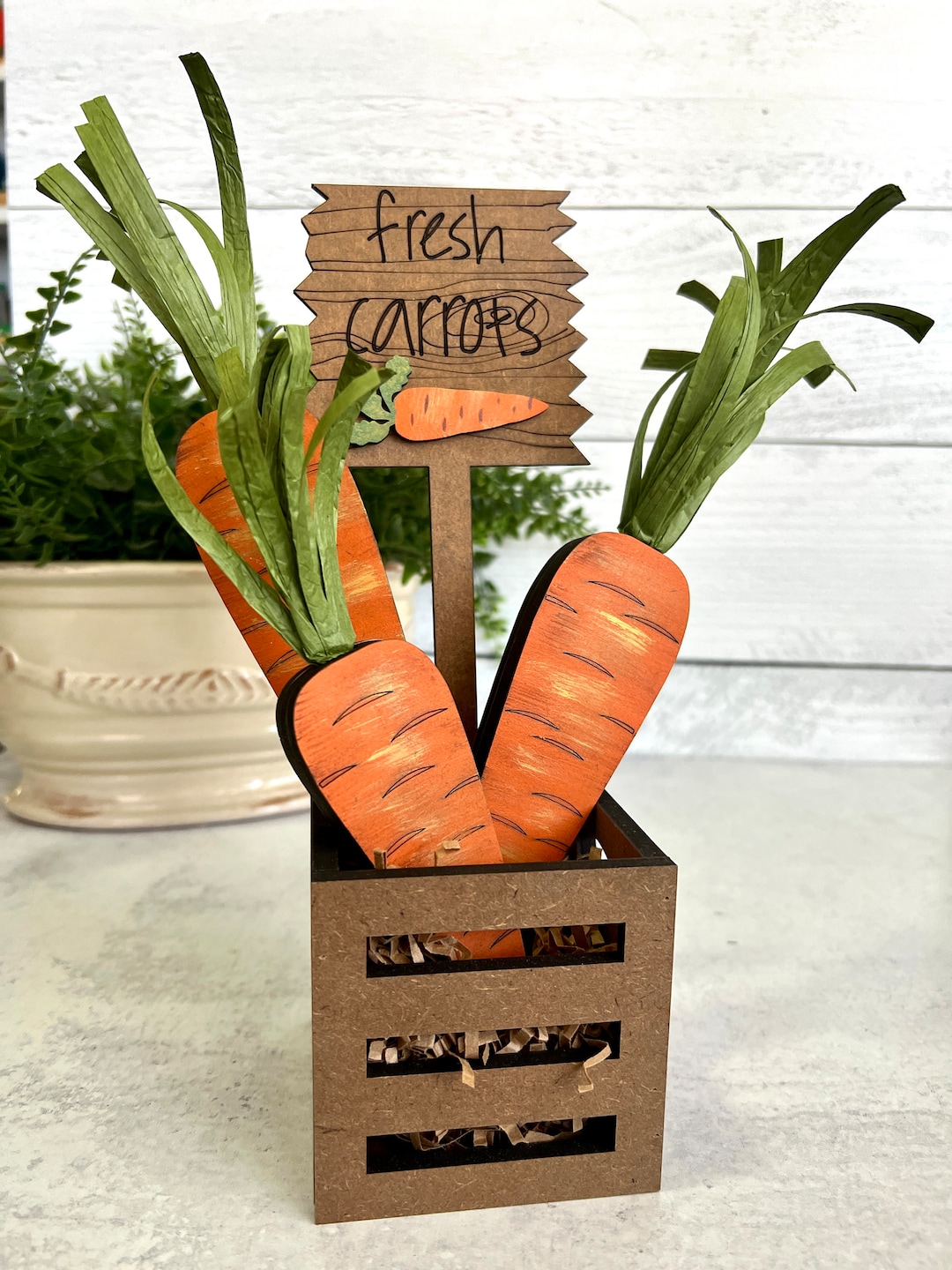 Mini Crate With Three Faux Carrots, Fresh Carrots Sign, Hand Painted ...