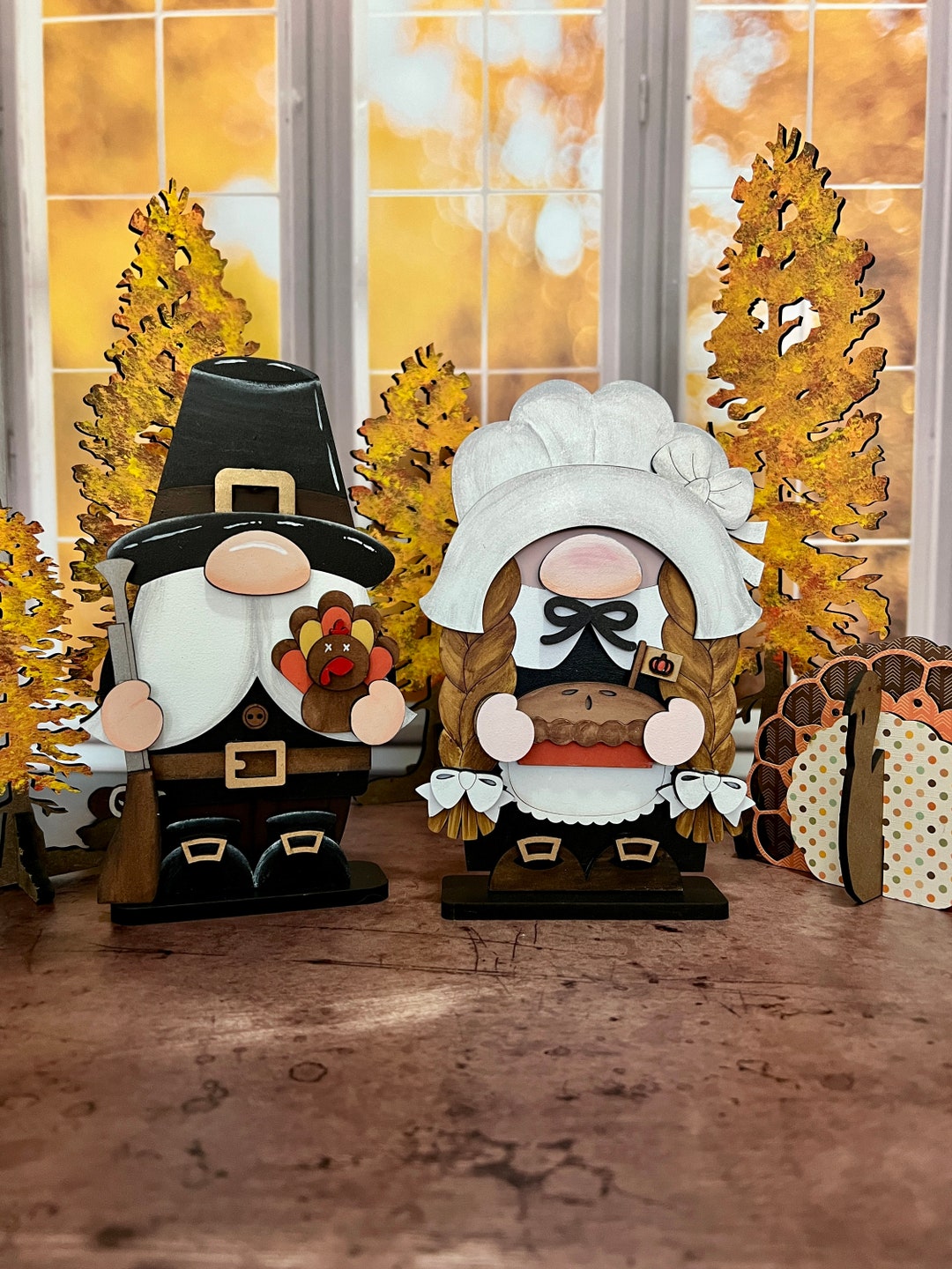 Hand Painted Pilgrim Gnomes or Turkey Shelf Sitter – Fall Thanksgiving ...