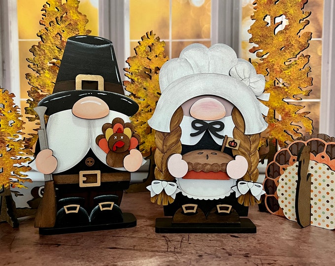 Hand Painted Pilgrim Gnomes or Turkey Shelf Sitter – Fall Thanksgiving ...