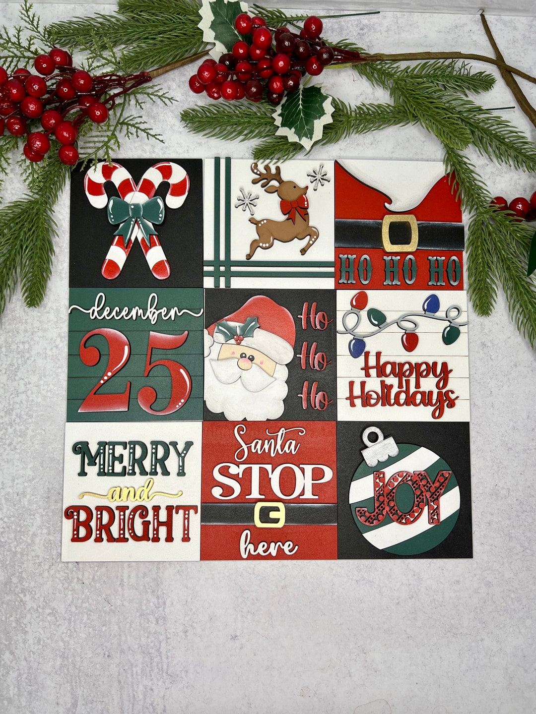 Santa Christmas Theme Interchangeable Four Inch Squares, Hand Painted ...