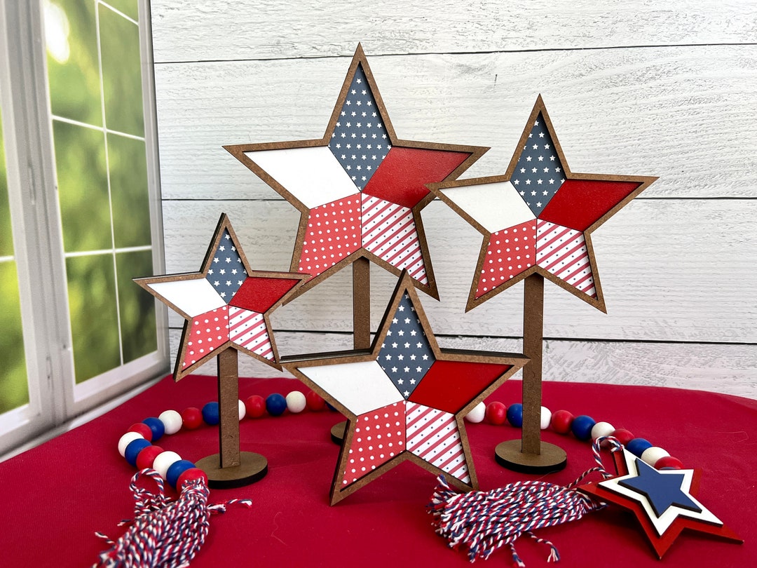 Patriotic Farmhouse Standing Stars, Pieced Design, Shelf Sitter, 5 ...