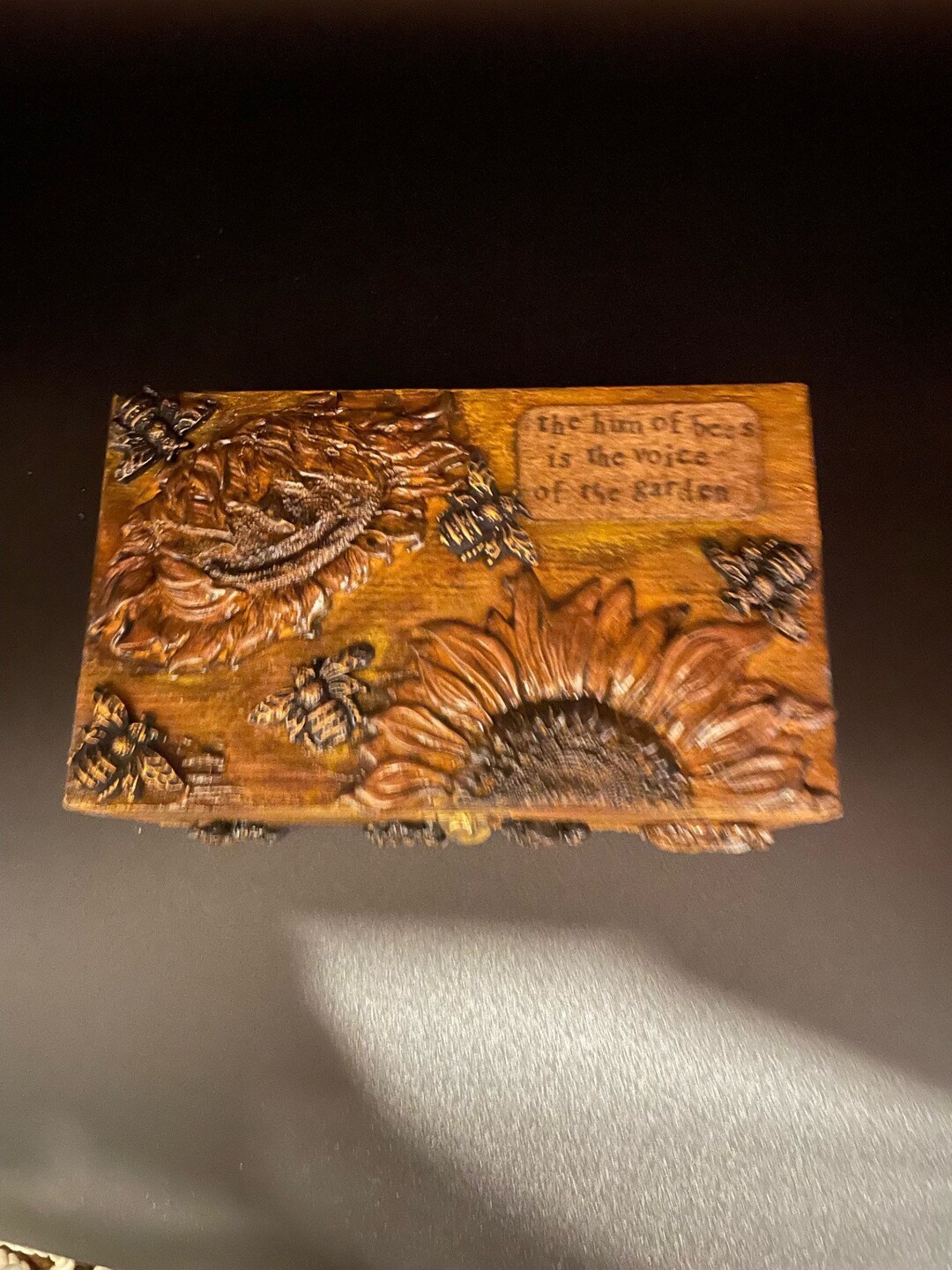 Bee and Sunflower Box, Bees Humming, Garden, Rustic, Jewelry Box ...