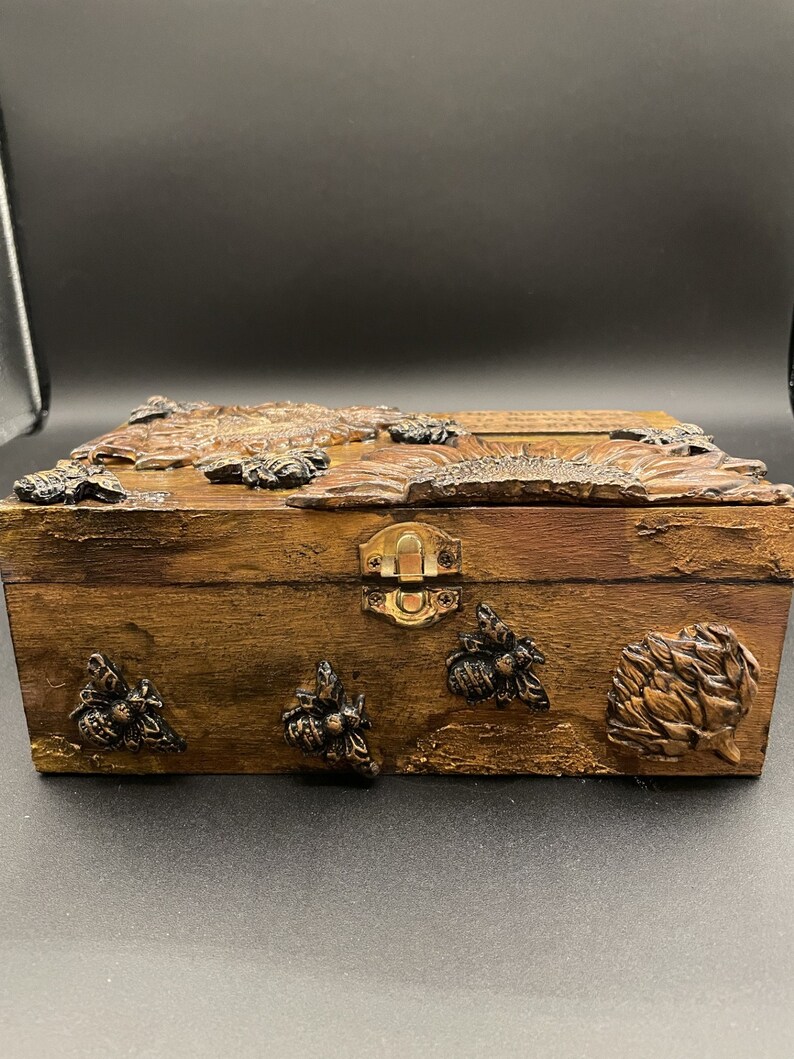 Bee and Sunflower Box, Bees Humming, Garden, Rustic, Jewelry Box ...